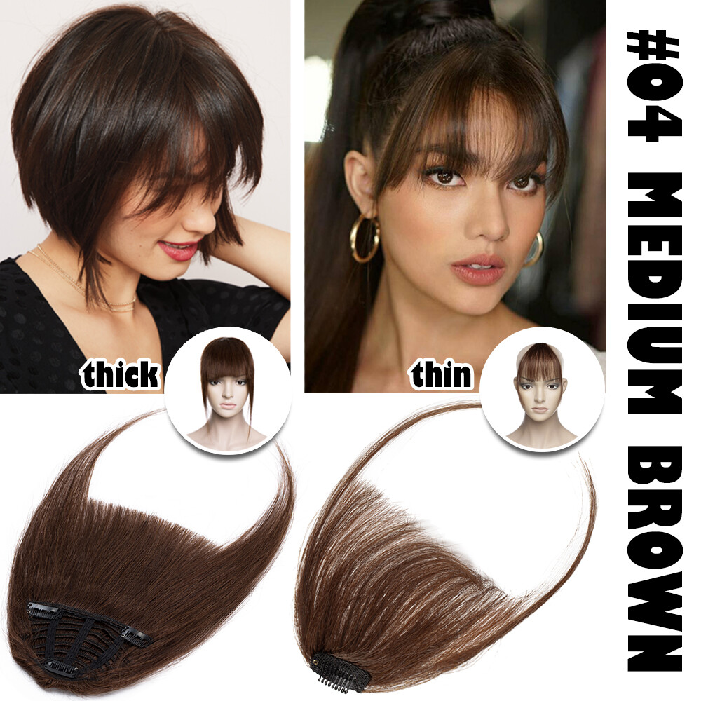 100% Real Human Hair Thick/Thin Bangs Clip In REMY Fringe Front Piece ...