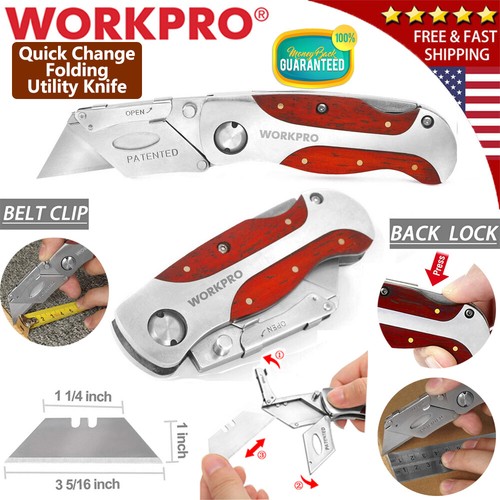 WORKPRO Folding Utility Knife Quick-Change Box Cutter Retro Wood Grain ...