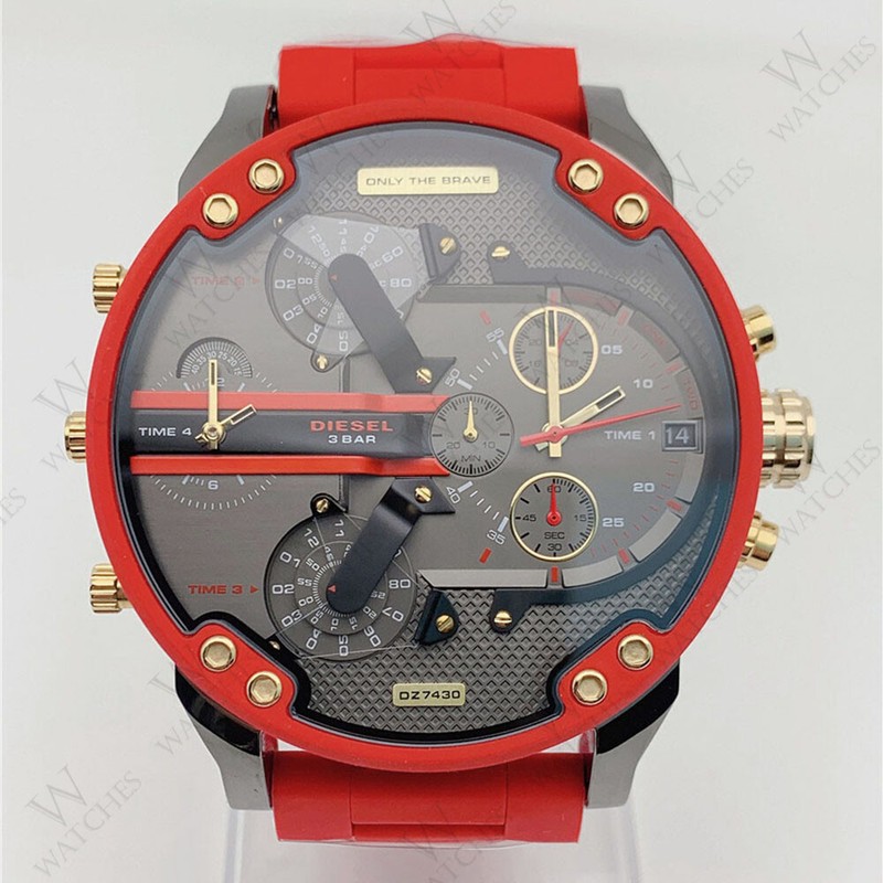 Diesel DZ7430 Mr Daddy 2.0 Red Silicone Strap Gray Dial Fashion Men's ...