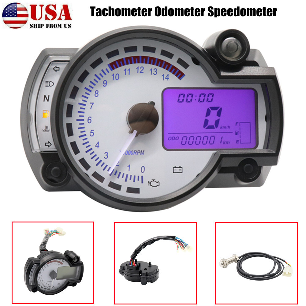 US Adjustable Odometer Speedometer Digital Gauge Motorcycle Tachometer ...