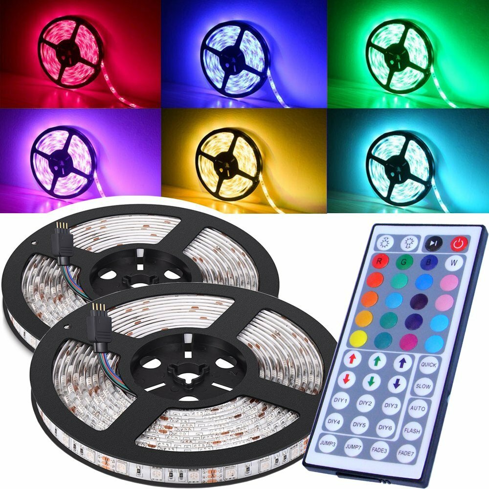 5M 10M RGB LED Strip Light 3528 5050 Multi Colored Activated Remote ...