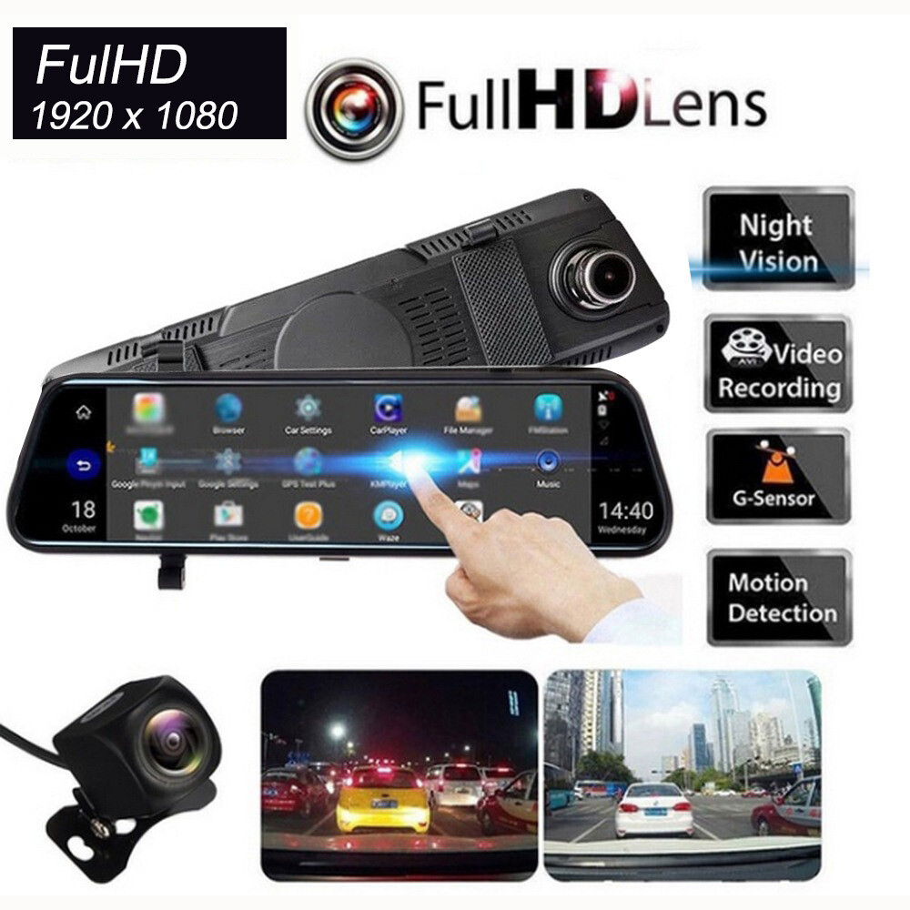 10 Inch IPS Dual Channels Rearview Mirror Dash Cam Driving Recorder ...