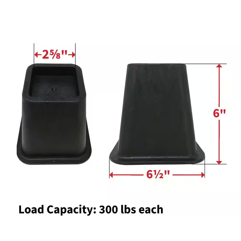 6 Inch Bed Risers 4-Pack Durable Heavy Duty Construction Ensures Black ...