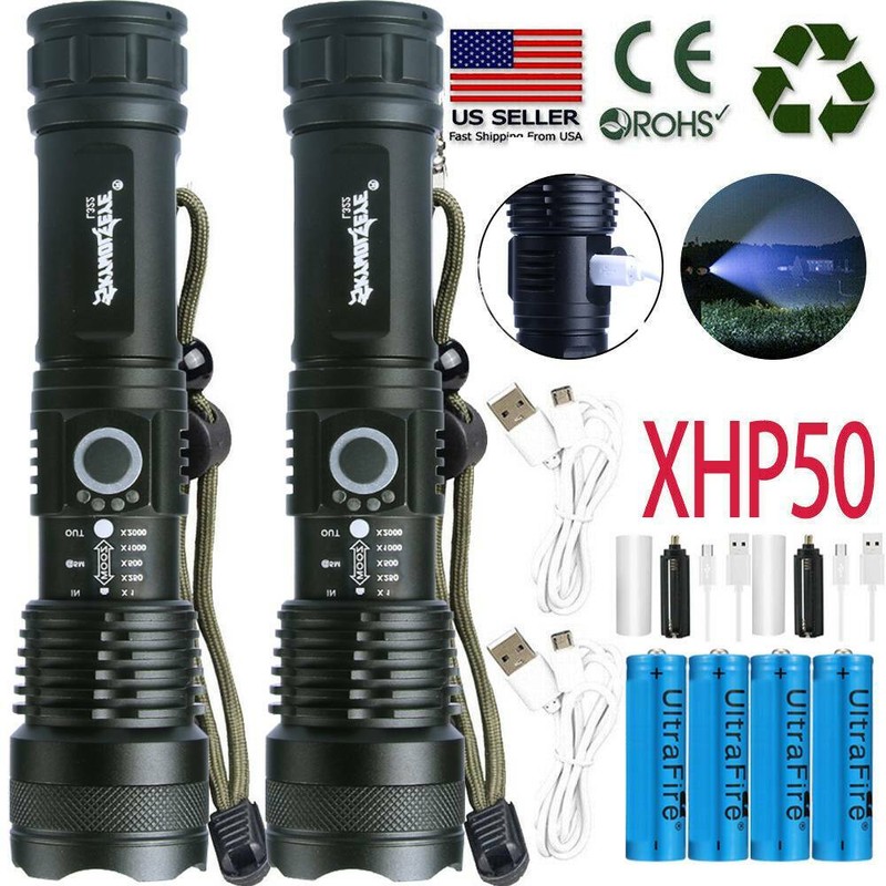 990000LM Super Bright XHP50 Flashlight Zoomable Powerful USB ...