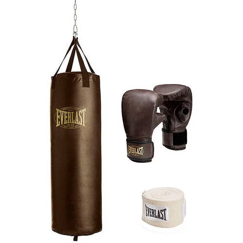 100 lbs Everlast Heavy Bag with Stand Boxing Set Kit Speed Punching MMA ...