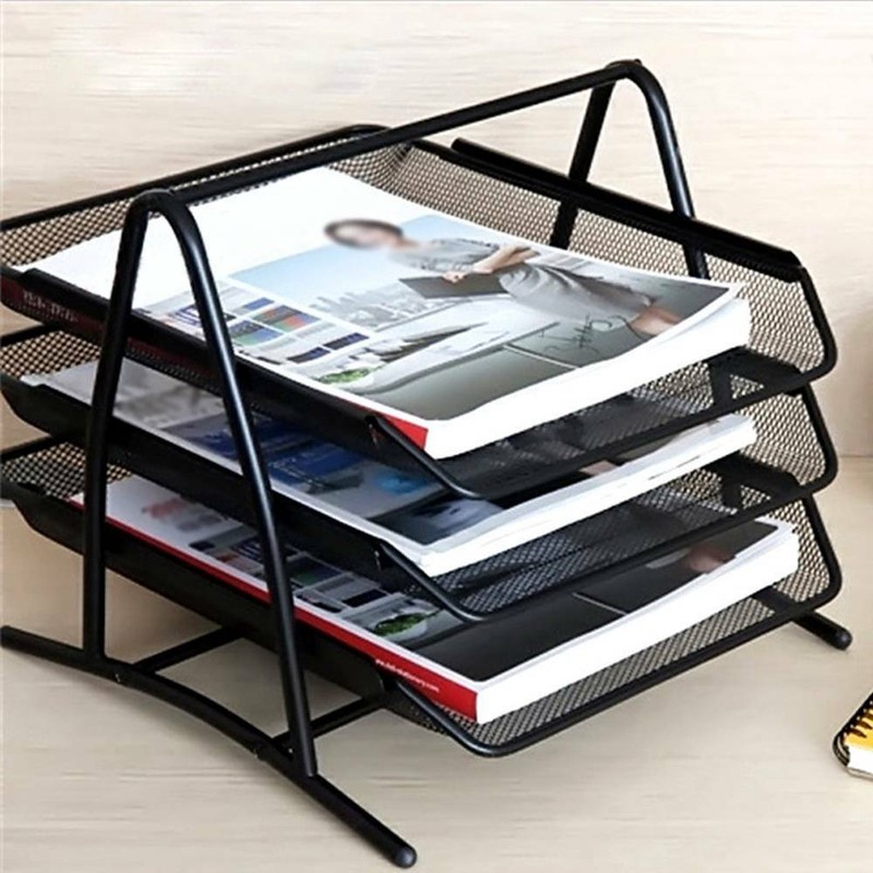 Filing Trays Holder A4 Document Letter Metal Wire Mesh Storage 3 Tiers ...
