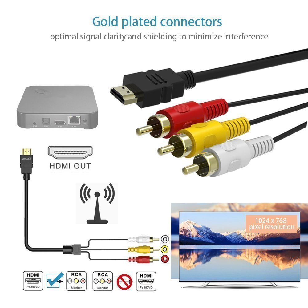 ️ Видео кабель, коннектор HDMI Male to 3 RCA Video Audio AV Cable ...