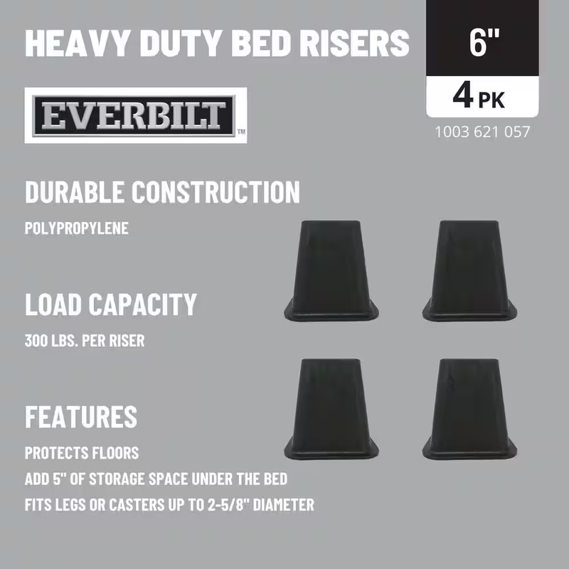 6 Inch Bed Risers 4-Pack Durable Heavy Duty Construction Ensures Black ...