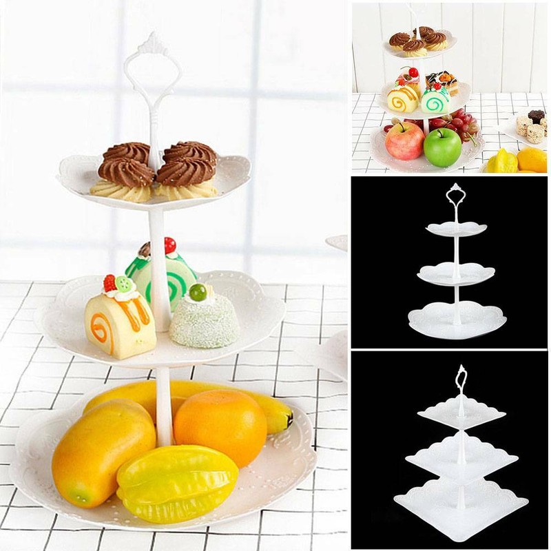 3 Tier Plastic Cake Stand Afternoon Tea Wedding Plates Party Embossed ...