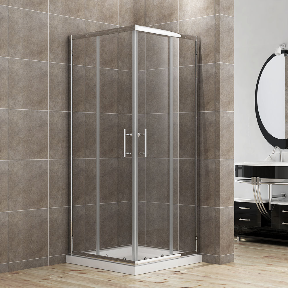 Shower Enclosure Corner Entry Cubicle Sliding Shower Door And Tray 6mm