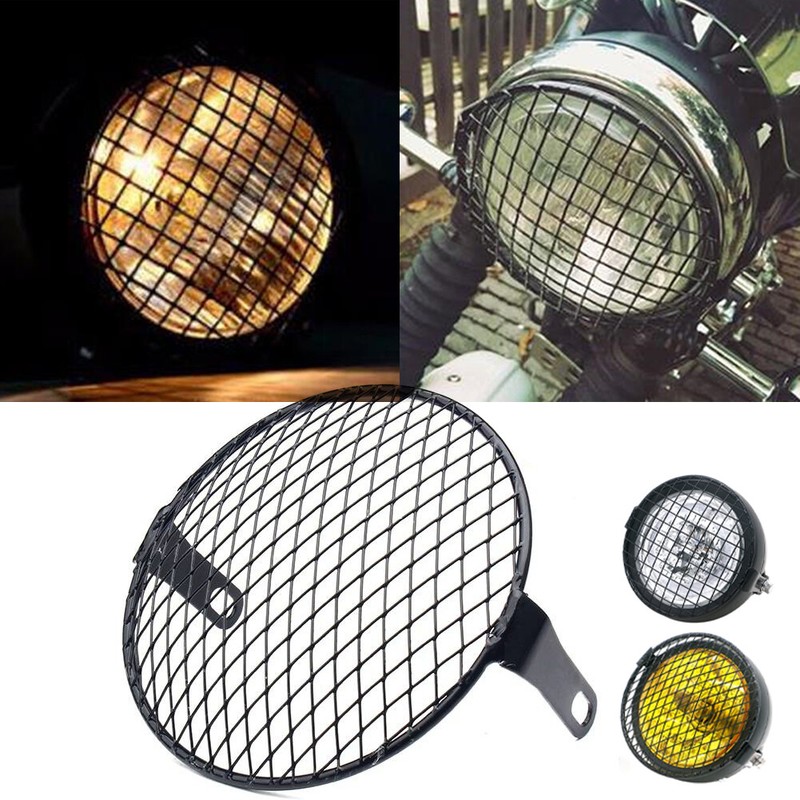 Motorcycle Headlight 6.5' Metal Mesh Grill Mask Protector Guard Side ...
