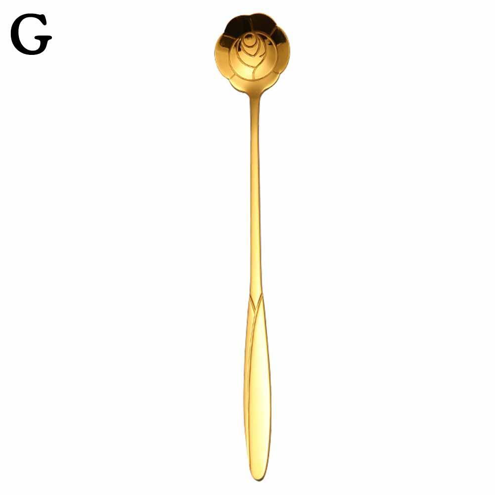 Stainless Steel Rose Stirring Spoon Long Handled Coffee Dessert ...