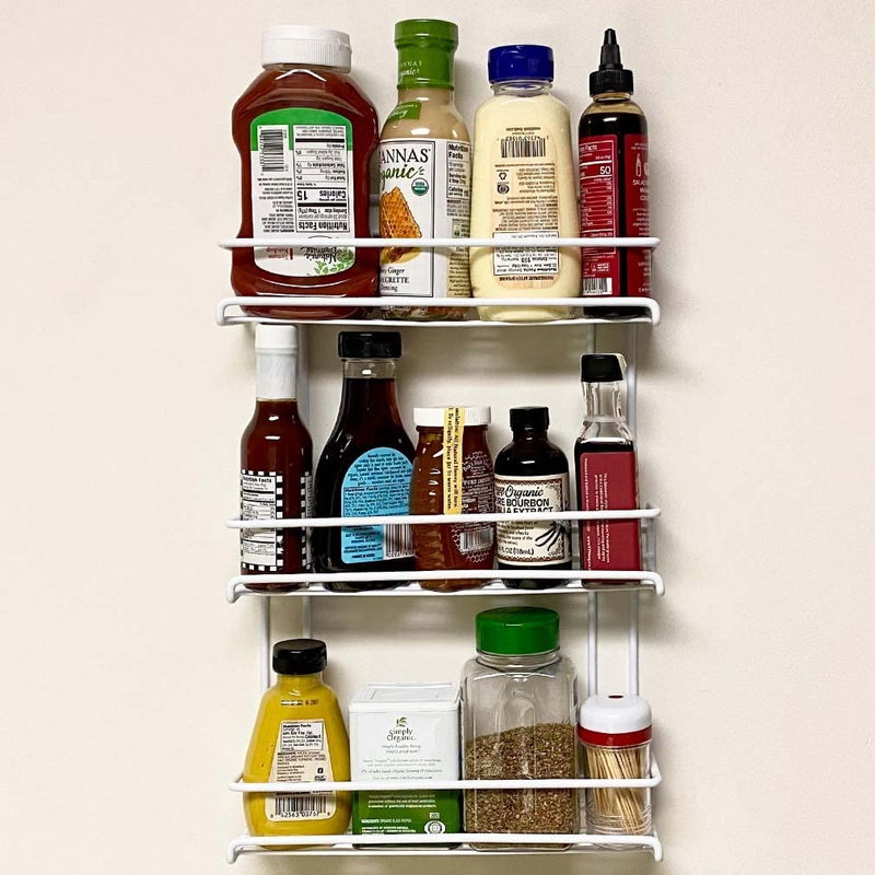 3-Tier Spice Rack-Door/Wall Mounted-Sturdy Coated Metal-Up to 18 Bottl ...