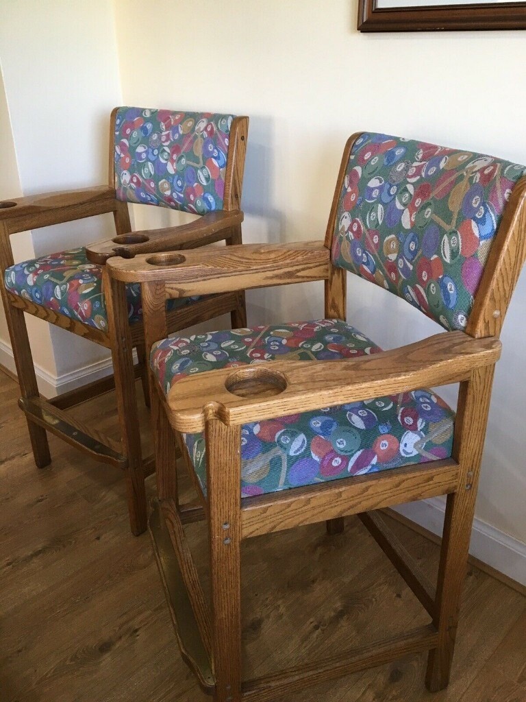 Pair Of Billiards/Pool Spectator chairs. Oak chairs with cup and pool ...