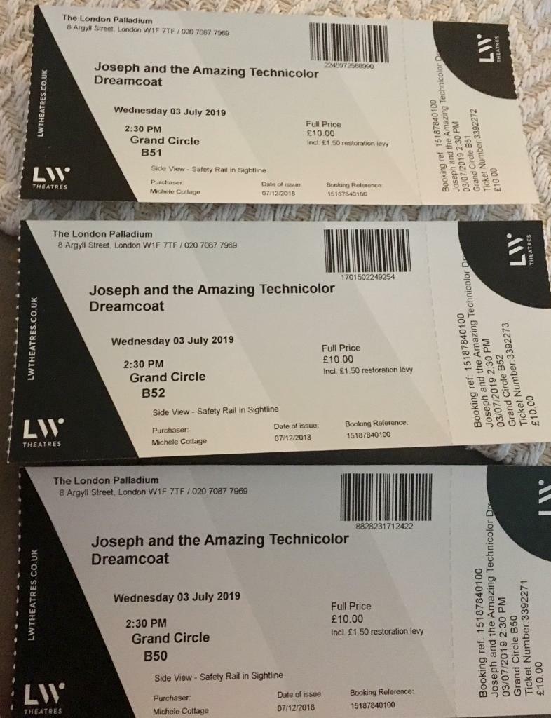 Joseph tickets x3 London Palladium | in Thurston, Suffolk | Gumtree