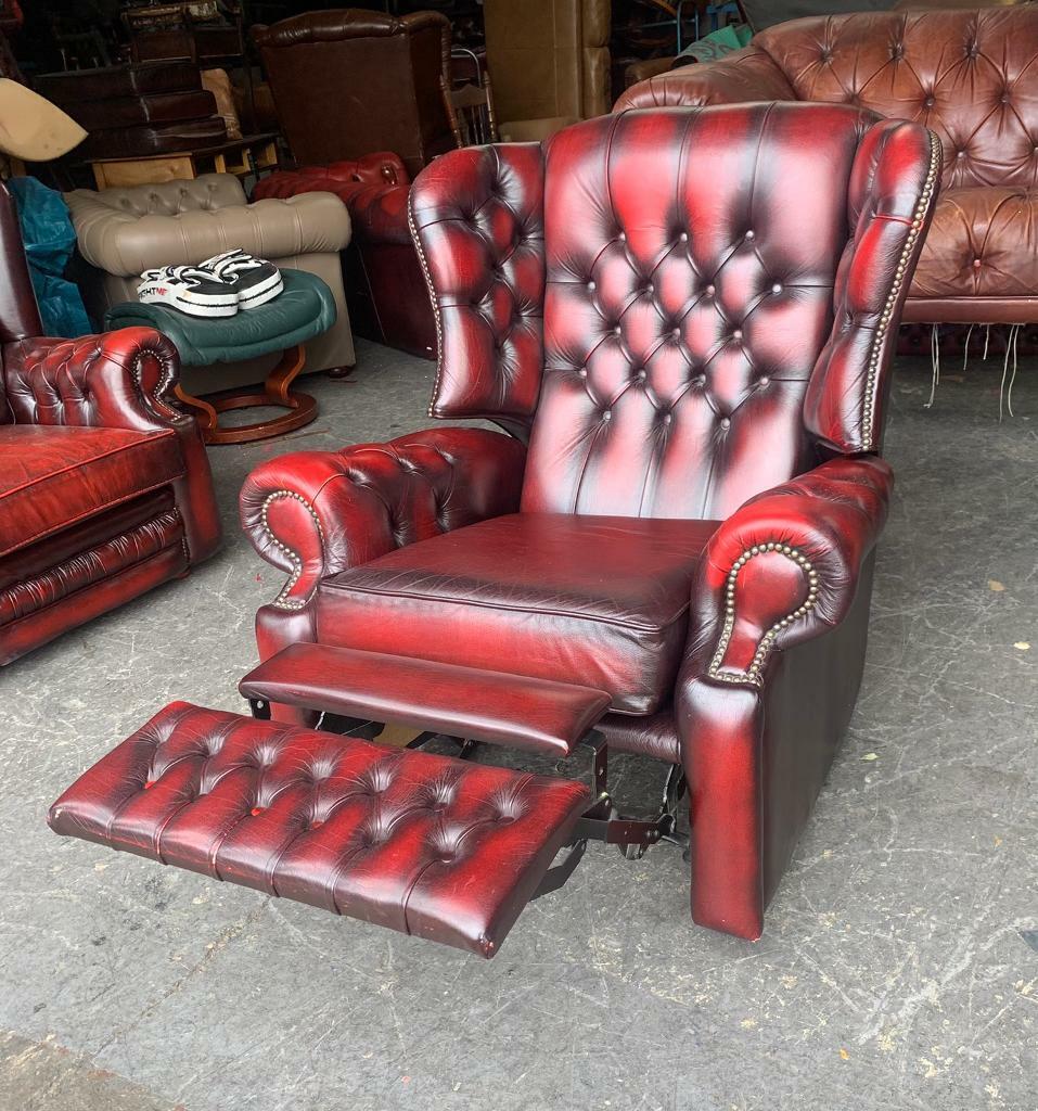 Oxblood red leather chesterfield recliner chair UK DELIVERY | in ... Oxblood red leather chesterfield recliner chair UK DELIVERY | in ...