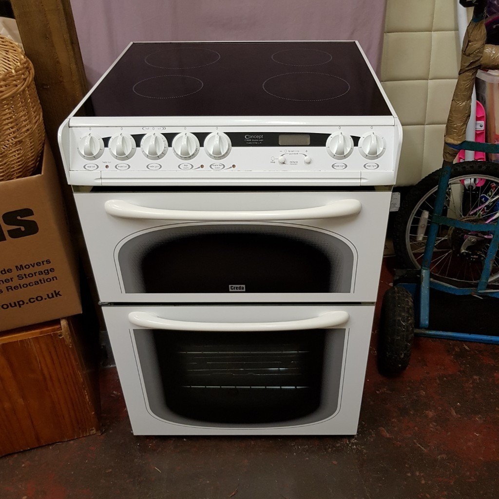 60cm wide creda electric cooker with halogen hob and double fan ...