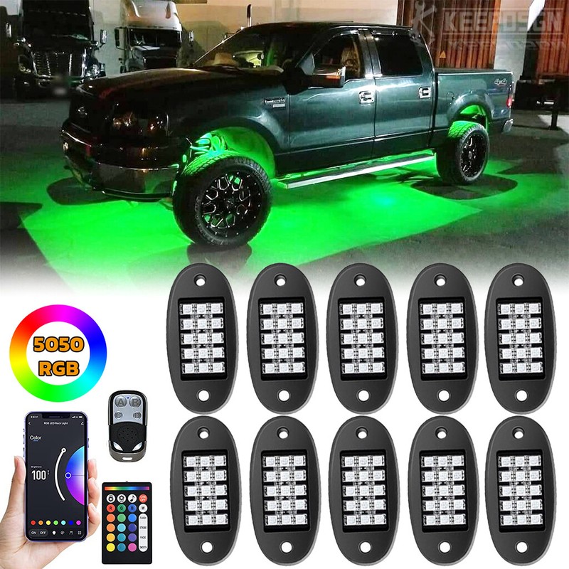 10 Pods RGB LED Rock Lights Underbody Ne