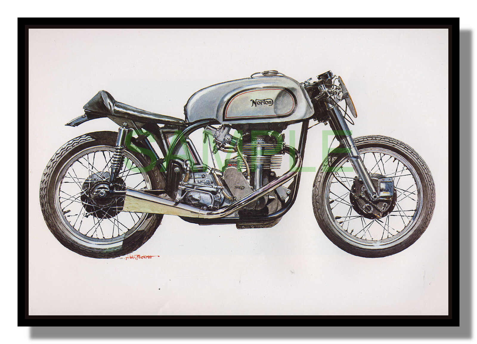 Manx Norton 500 ohc racer 1959 framed picture Alan Puckett free p&p UKの ...