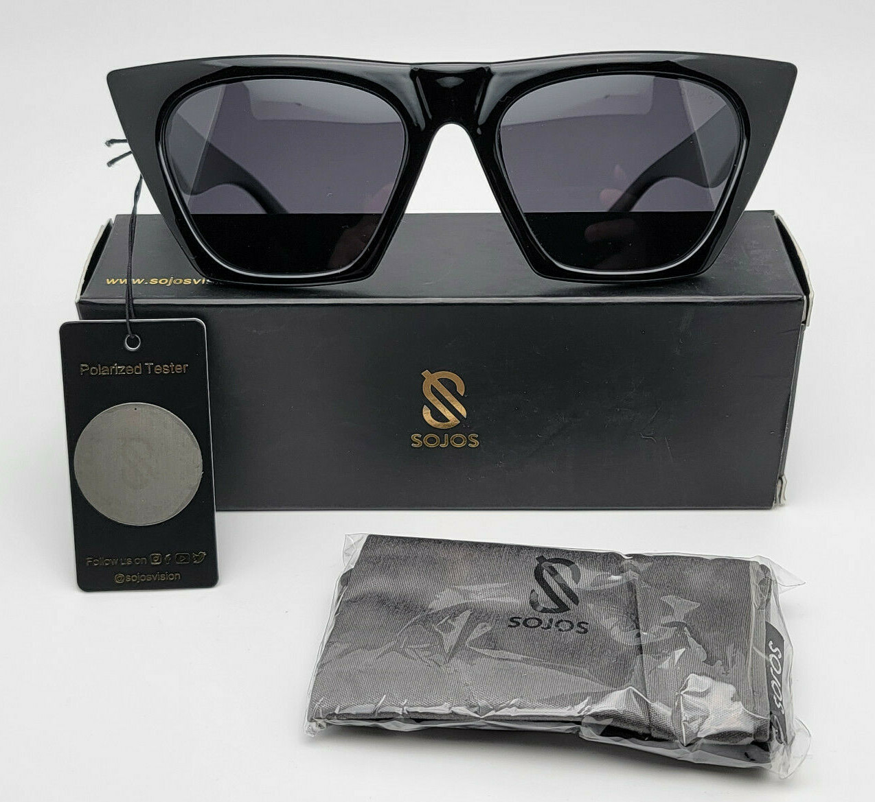 Sojos SJ2115 C1 MZ Gloss Black Frame Grey Polarized Lens Cat Sojos SJ2115 C1 MZ Gloss Black Frame Grey Polarized Lens Cat