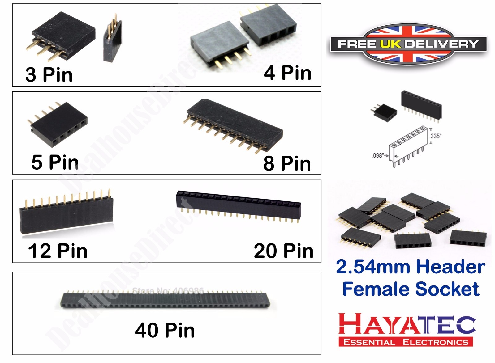Single Row Female Straight Pitch Headers PCB Pin Sockets Arduino Pi ...