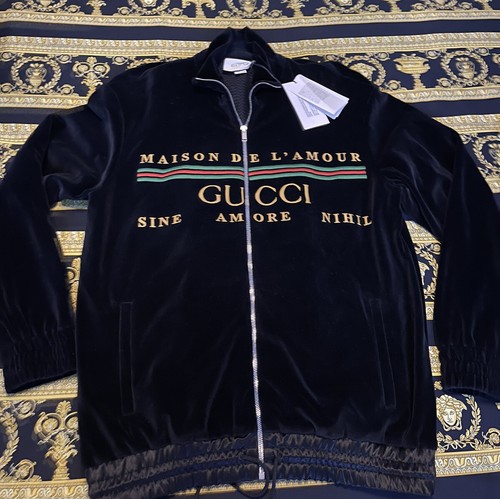 NEW AUTH GUCCI SWEATER EMBROIDERED VELOUR TRACK JACKET BLACK NEW AUTH GUCCI SWEATER EMBROIDERED VELOUR TRACK JACKET BLACK