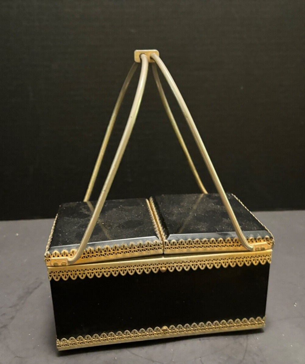 Black Lucite Handbag Cosmetic Case Vintage Filigree Trimmed 7x4x4" Boxの ...