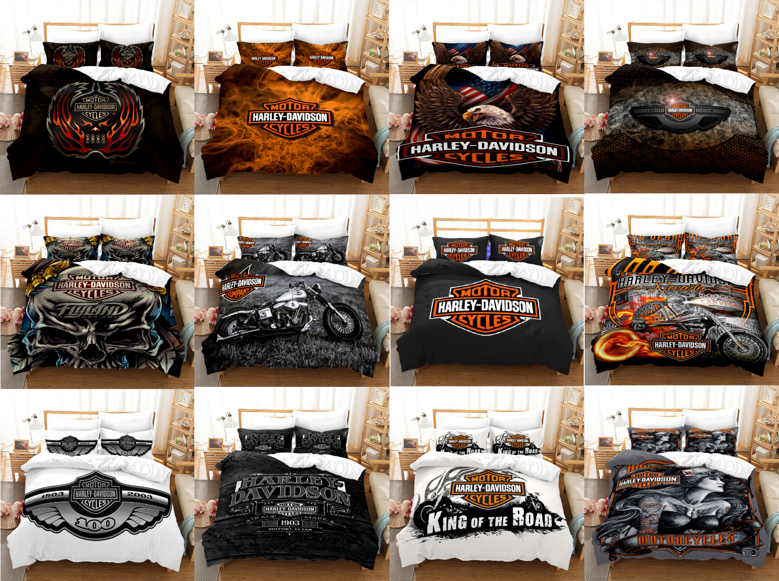 Harley Davidson Single Double Queen King Bed Quilt Cover Set eBay