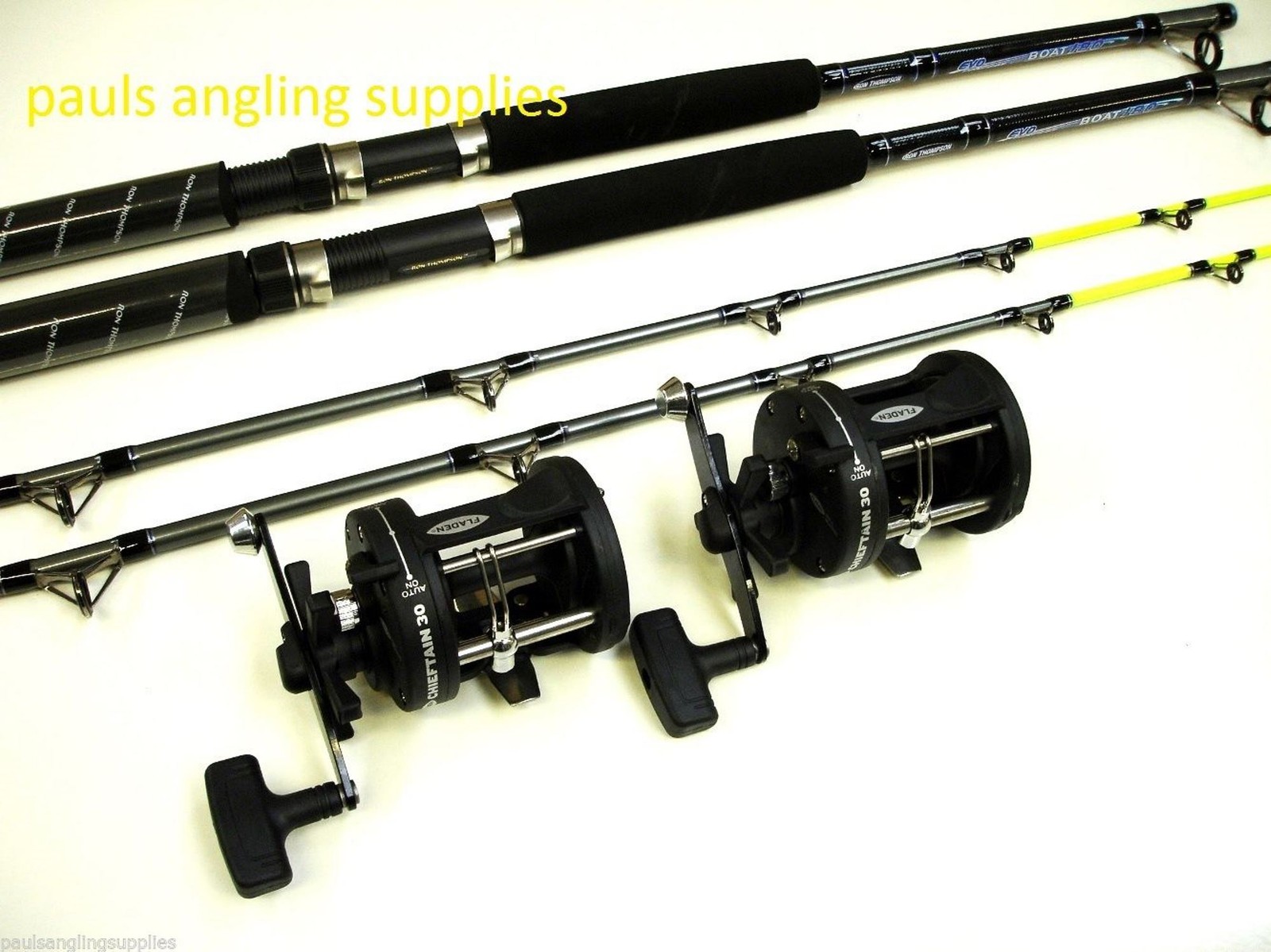 2 x Evo Concept 6 ft Boat Fishing Rods & Fladen Multiplier Reels 20 / ...