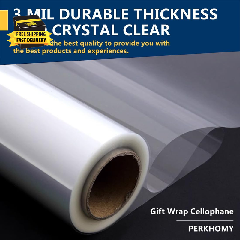 Perkhomy Clear Cellophane Wrap Roll 16" X 100' 3 Mil Thick Cellophane | Pricetronic