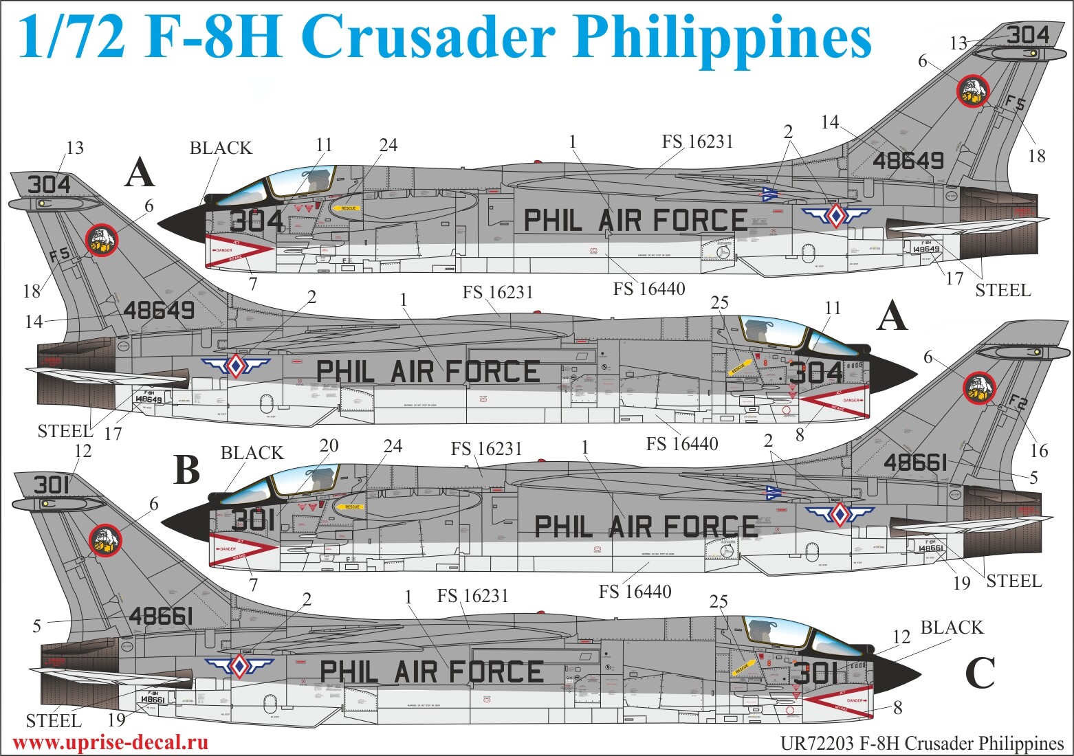 1:72 Decal Vought F-8H Crusader Philippines with stencils 1:72 Decal Vought F-8H Crusader Philippines with stencils