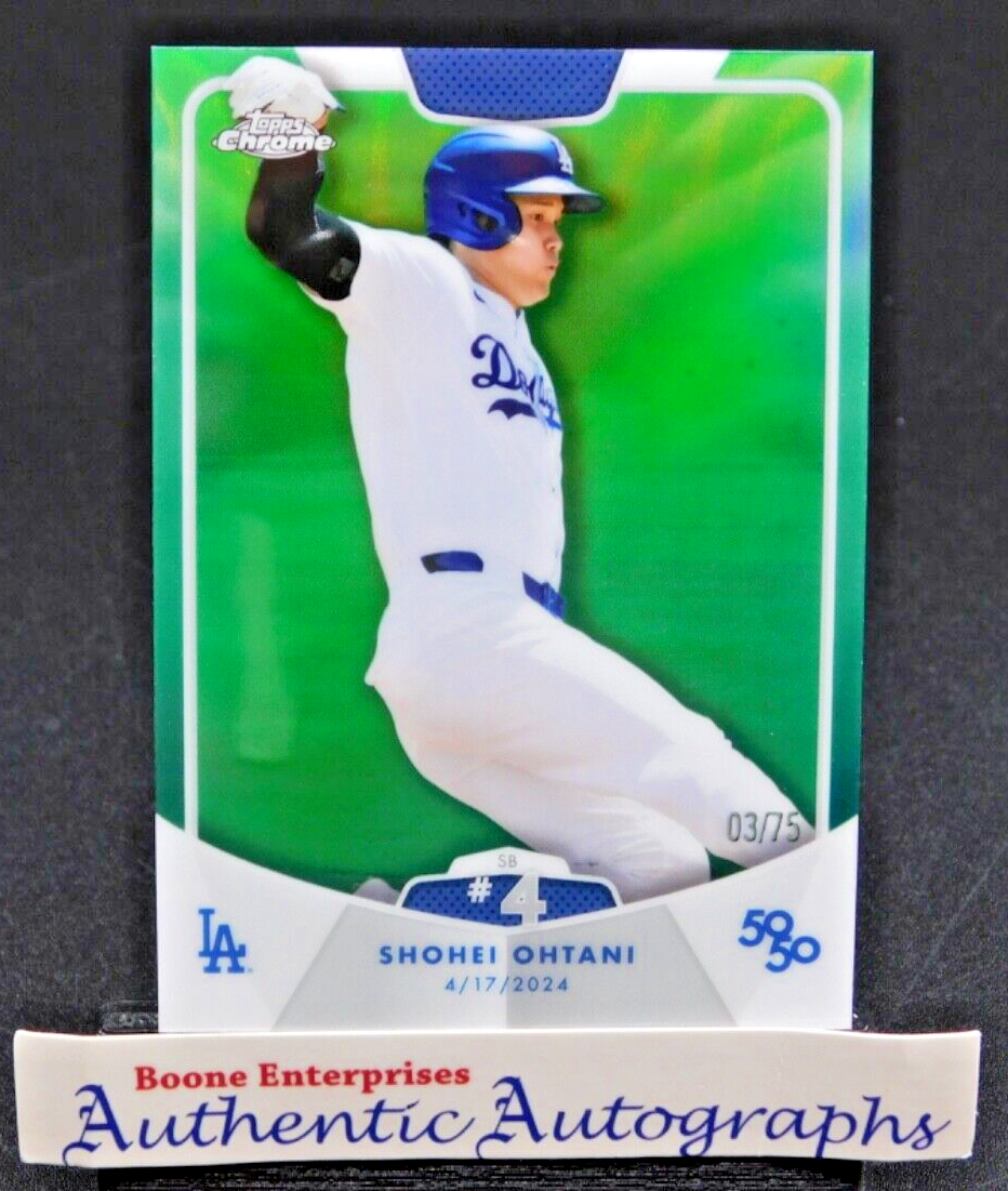 Shohei Ohtani 2024 Topps 50/50 Chrome Green Refractor 3/75 Shohei Ohtani 2024 Topps 50/50 Chrome Green Refractor 3/75
