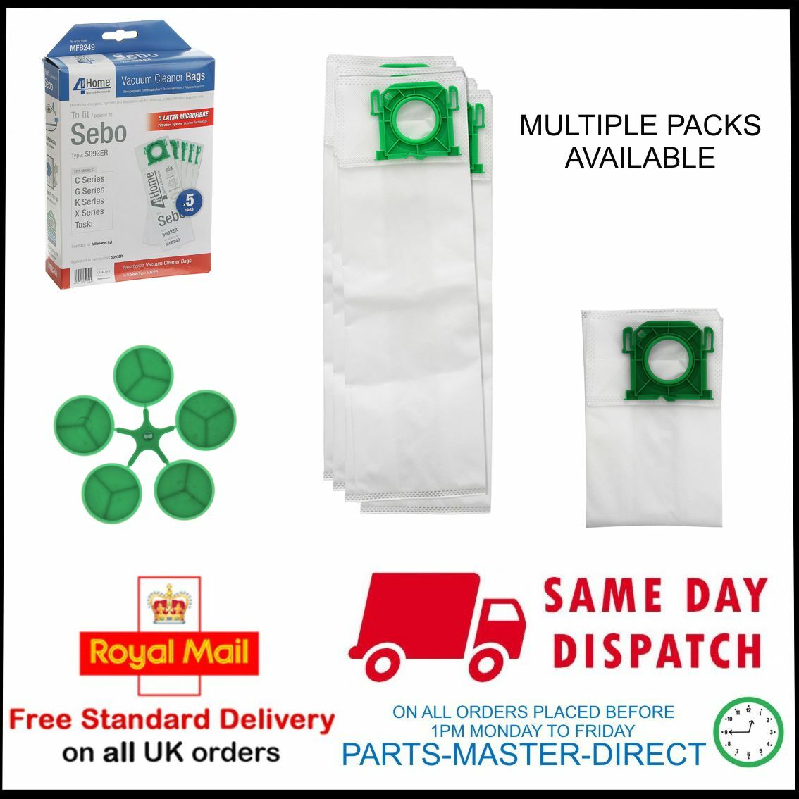 FITS SEBO AUTOMATIC BAGS X1 X2 X3 X4 X5 X7 EXTRA PET XC370 470 XP2 XP3 ...