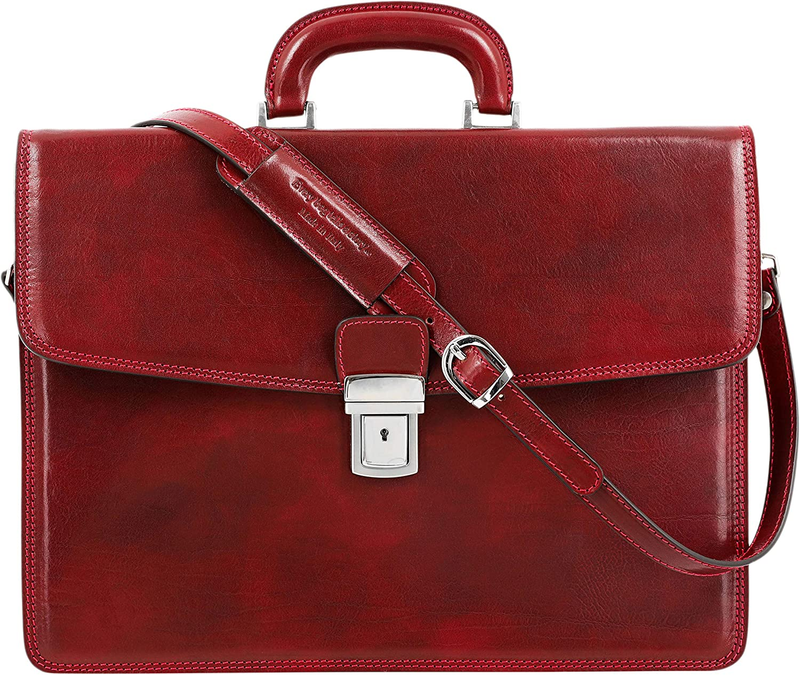 Leather Briefcase Full Grain Leather Attache Case Handmade Red Laptop ...
