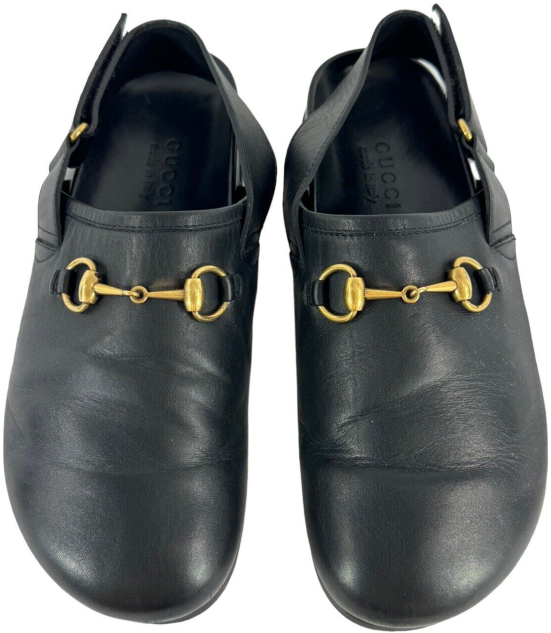 GUCCI Black Leather Horsebit Slingback Men's Slippers GUCCI Black Leather Horsebit Slingback Men's Slippers
