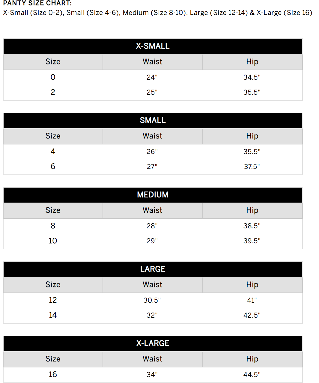 Victoria s Secret PINK Pantie SIZE CHART INFORMATIONAL PURPOSES ONLY