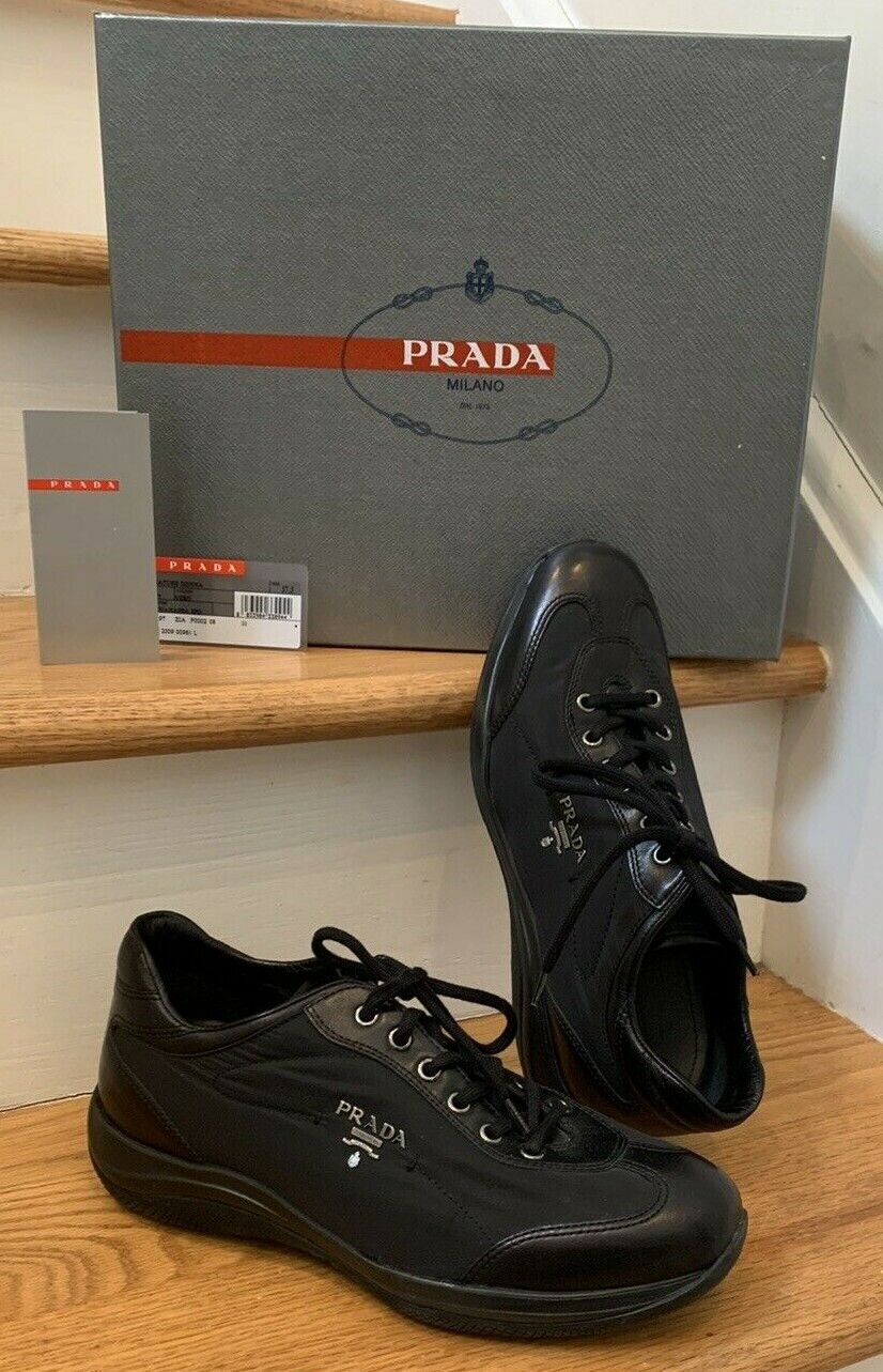 EUC Prada Sz 37.5 Calzature Donna Sneaker Art. 3E4897 Black EUC Prada Sz 37.5 Calzature Donna Sneaker Art. 3E4897 Black