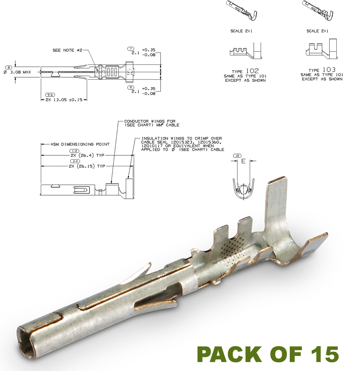 Delphi 12124580 Weather-Pack Female Terminal 16-14 GA, Tin Plated ...