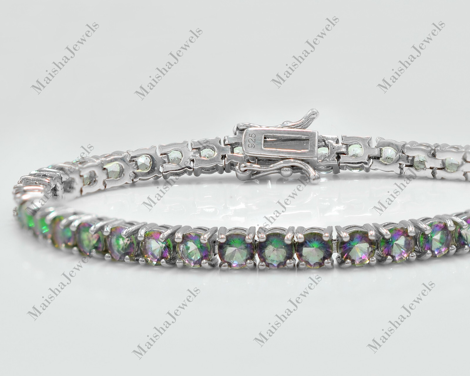 4 MM Round Cut Fire Mystic Topaz Bracelet 925 Sterling Silver Tennis Jewelry eBay