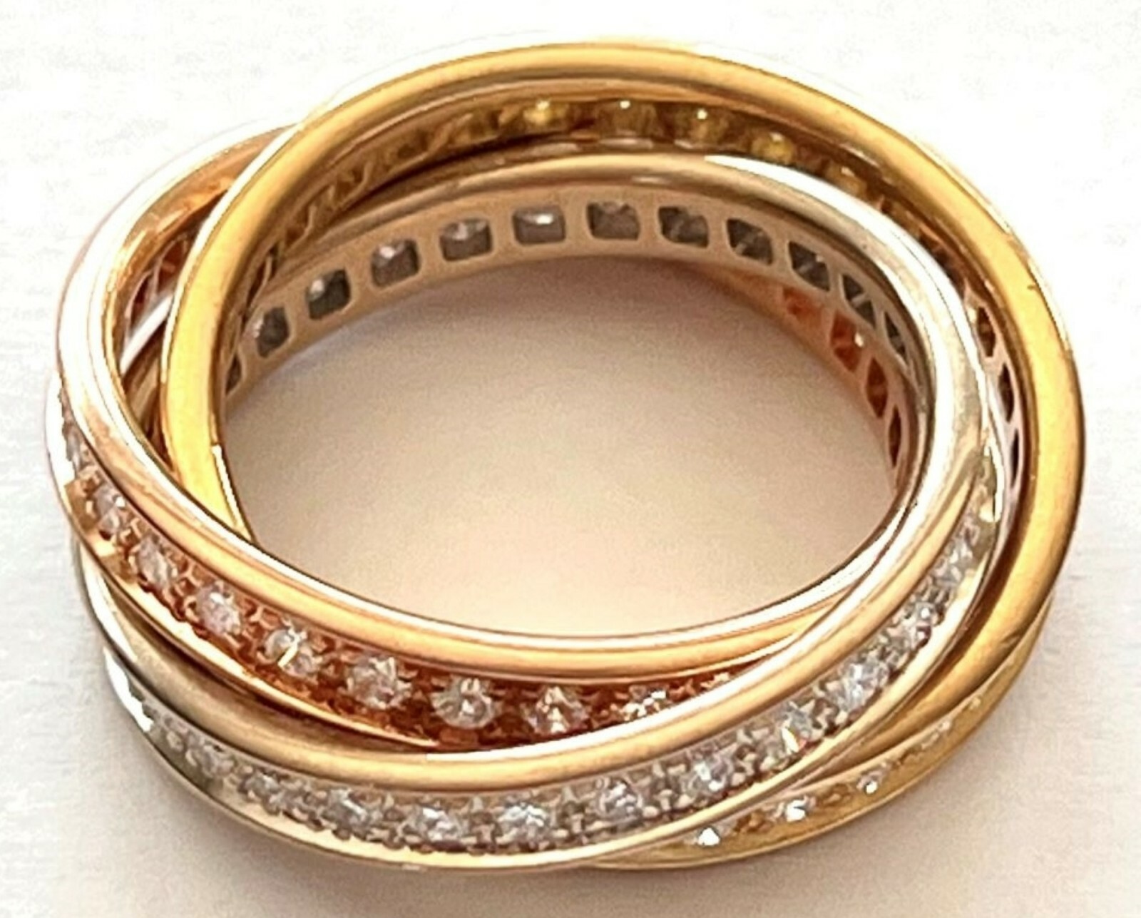 Cartier 18K Gold Trinity Ring Set with 96 Round Diamonds Size 4.5 US 48 EU