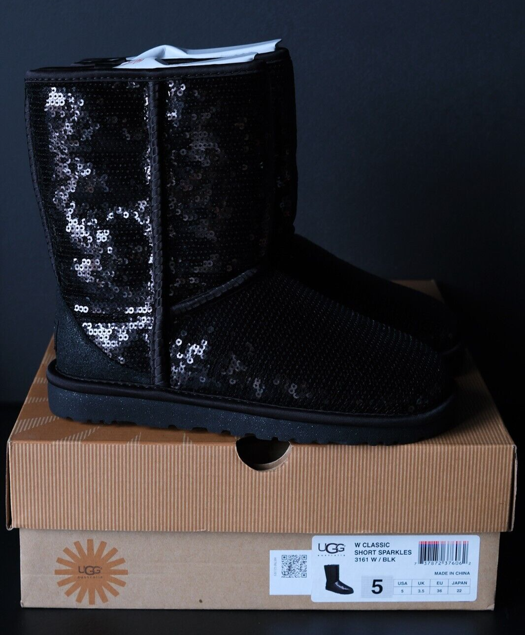 UGG Australia Classic Short Sparkles 3161 Black Sequin Winter Boots 5 eBay