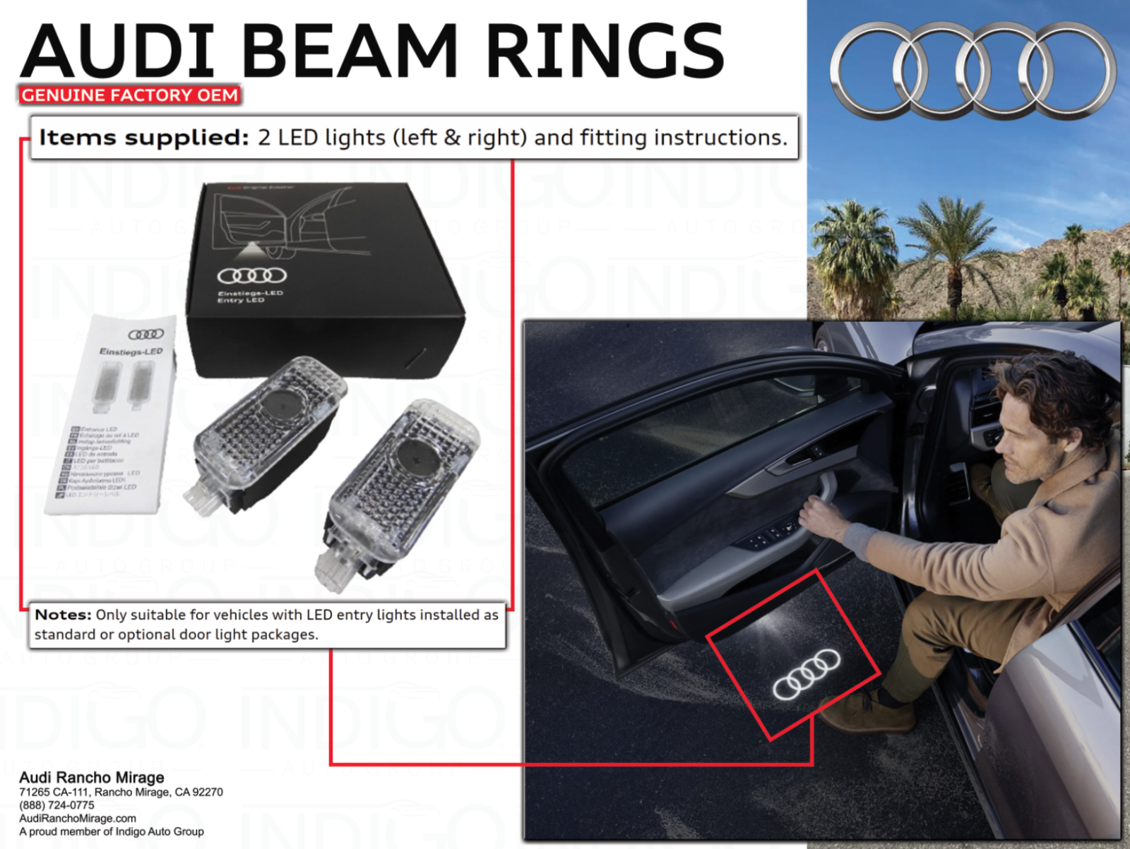 2017 2024 AUDI A4 OEM BEAM AUDI RINGS PUDDLE LIGHTS SET OF TWO 4G0052133G