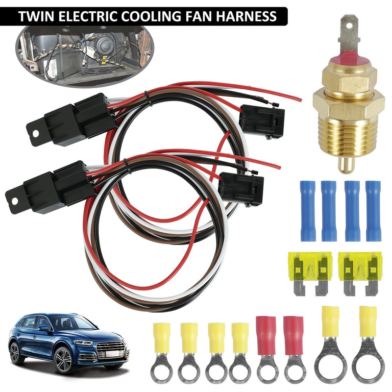 Dual Electric Fan Relay Kit with Thermostatic Sensor