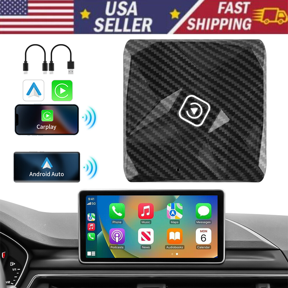 2 in 1 Wireless Carplay Adapter Android Auto Adapter USB Car Dongle ...