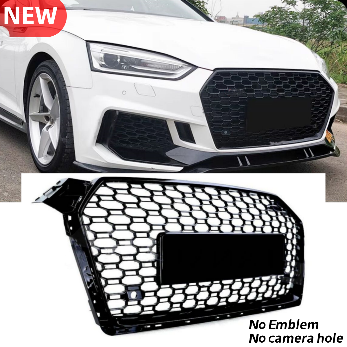 Fit For 2018 2019 Audi A5 B9 Gloss Black Honeycomb Upper Grille Grill ...