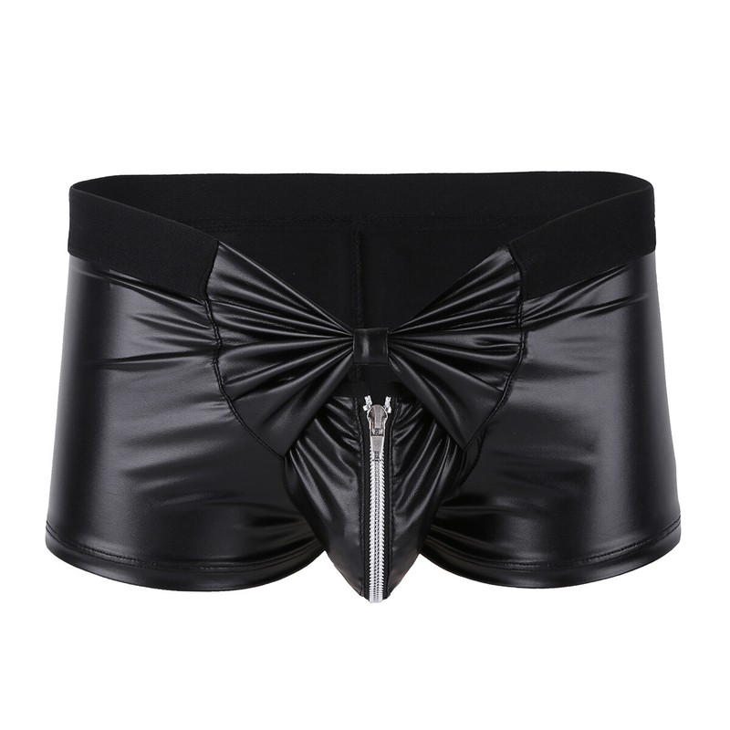 US Men Patent Leather Open Front Hole Crotchless Boxer Briefs Shorts ...