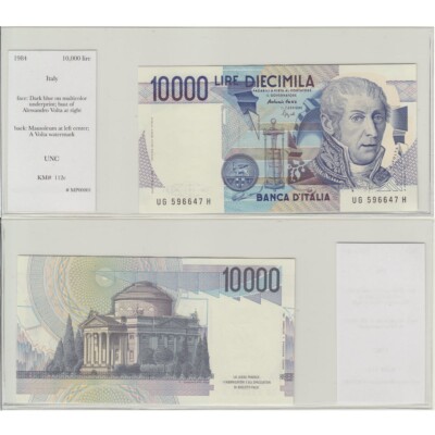 Italy 1984 10000 lire note in protective holder - Alessandro VoltaのeBay ...