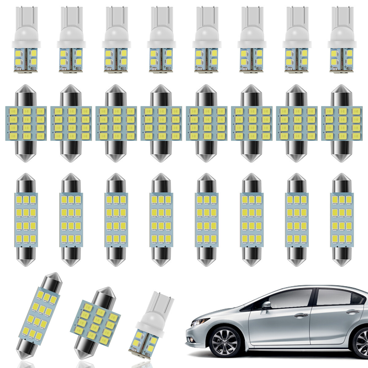 24Pcs LED Car Interior Lights 6500K Car LED Bulb Kit T10 31mm 41mm LED ...