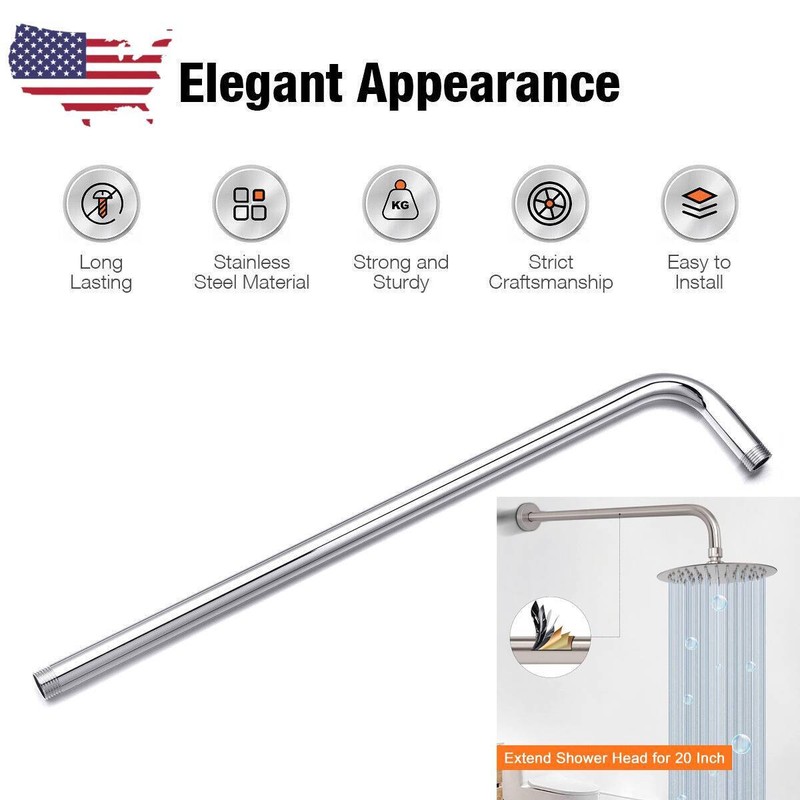 Shower Head Arm Extension with Flange, 20 inch