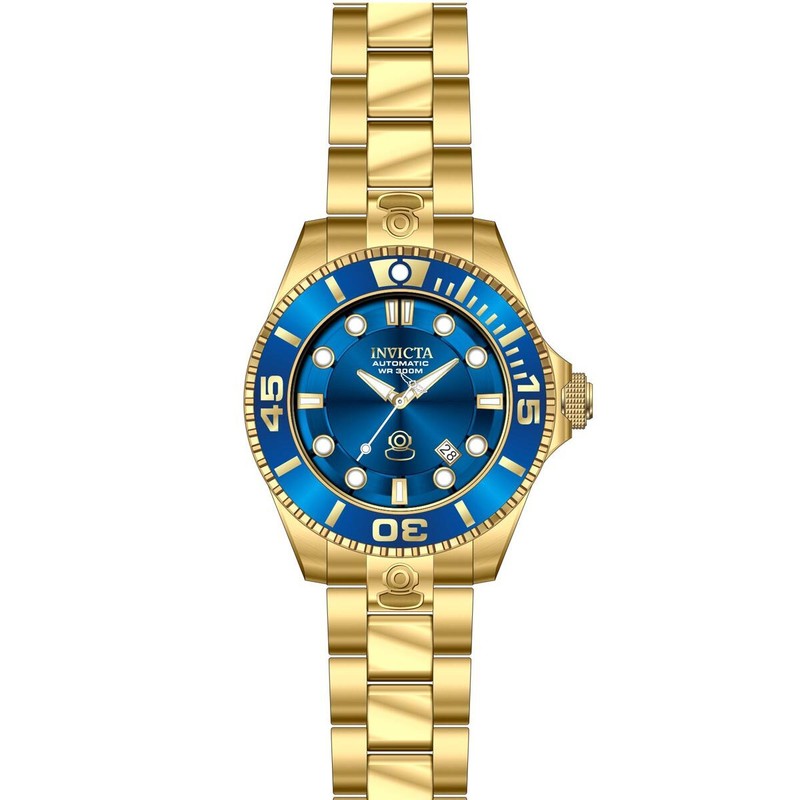 Invicta Men Watch Pro Diver Automatic Blue Dial Yellow Gold Bracelet 19806